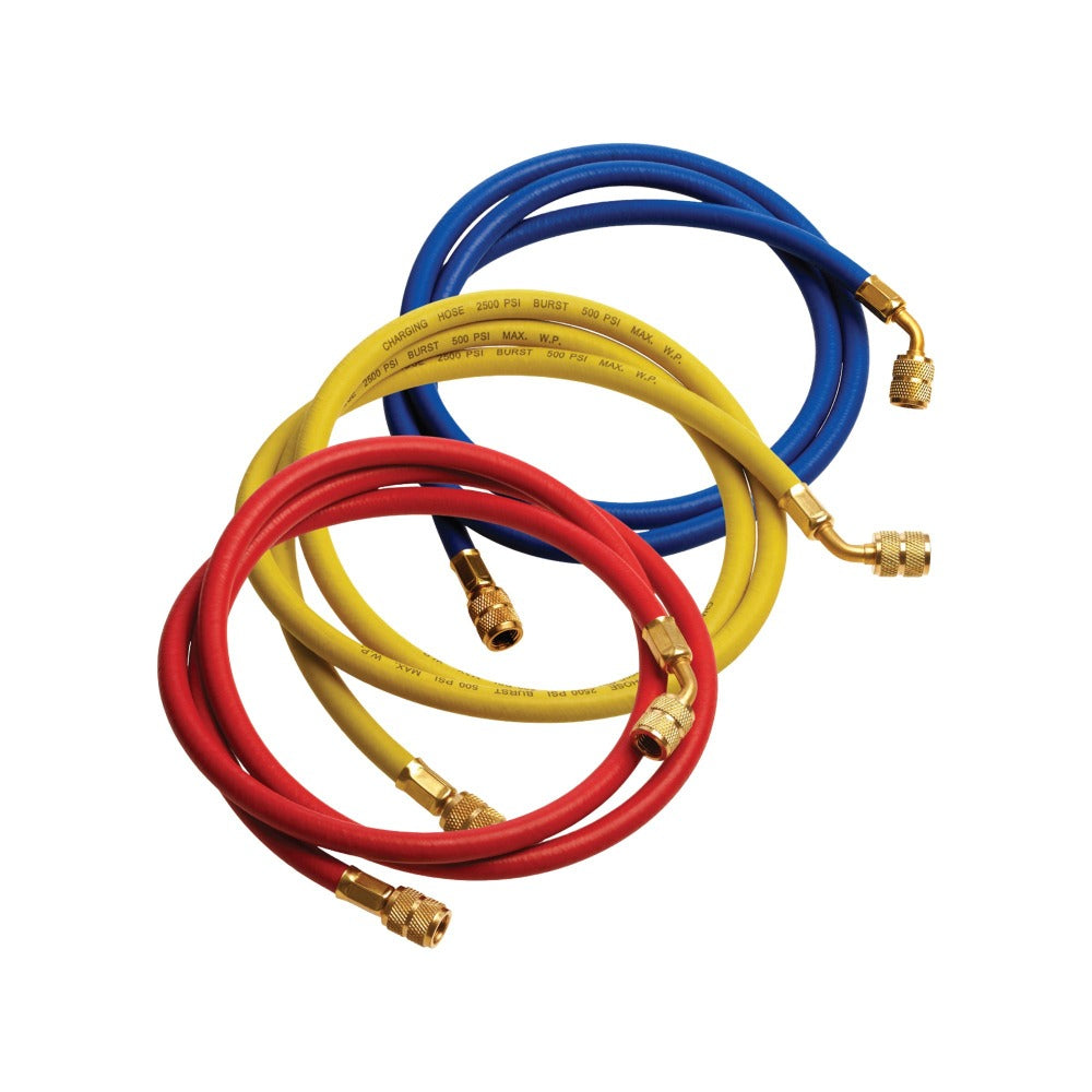 60" Set of 3 Standard Manifold Charging Hoses - 800 PSI Working Pressu ...